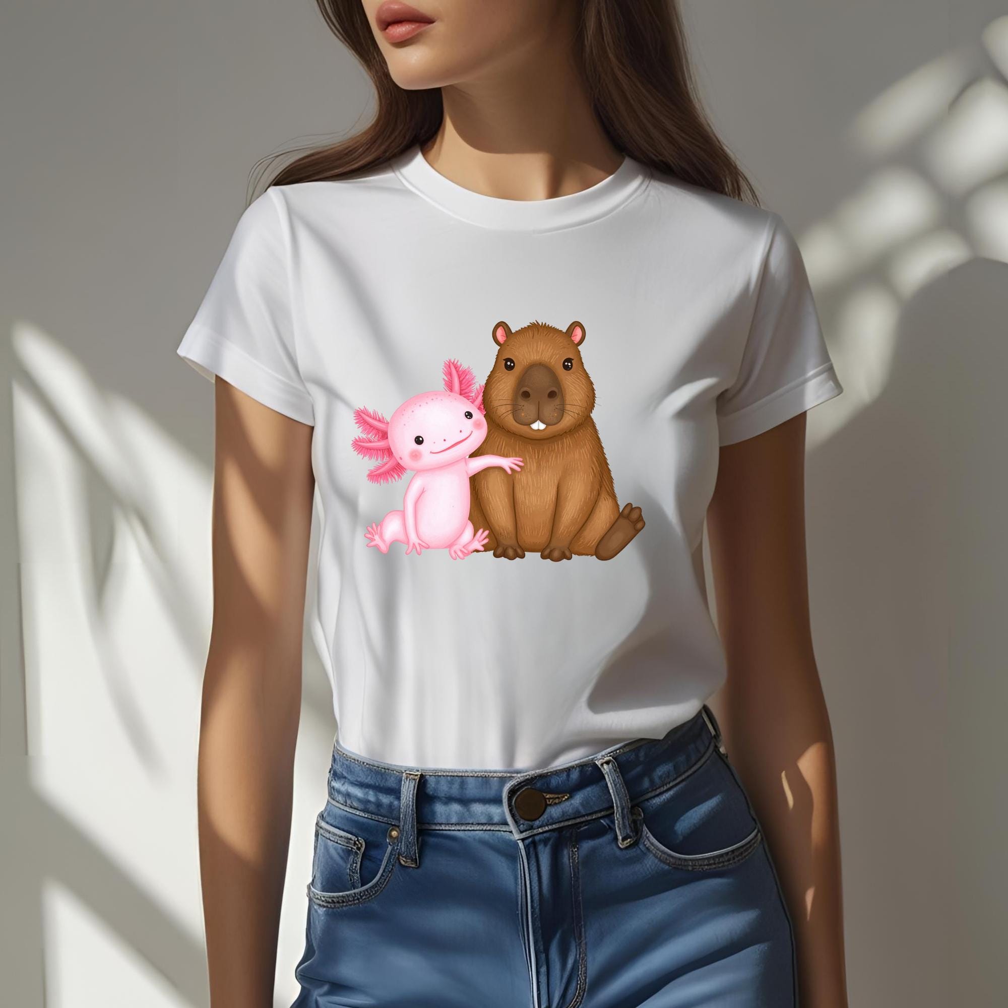 Capybara Axolotl PNG: Kawaii Animal Sublimation Design (digital ...