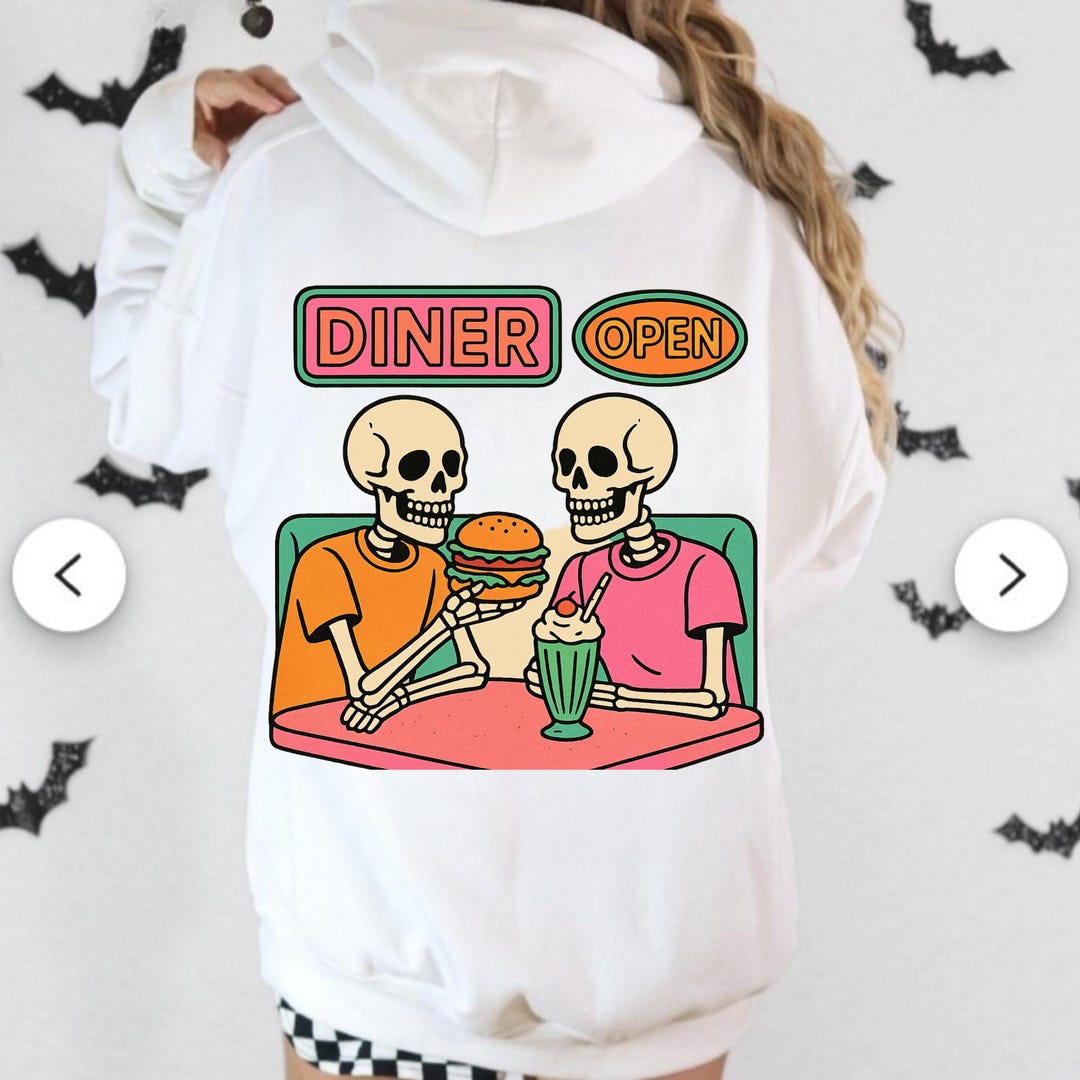 Retro Halloween Skeleton Diner PNG: Pastel Neon Clipart (digital ...
