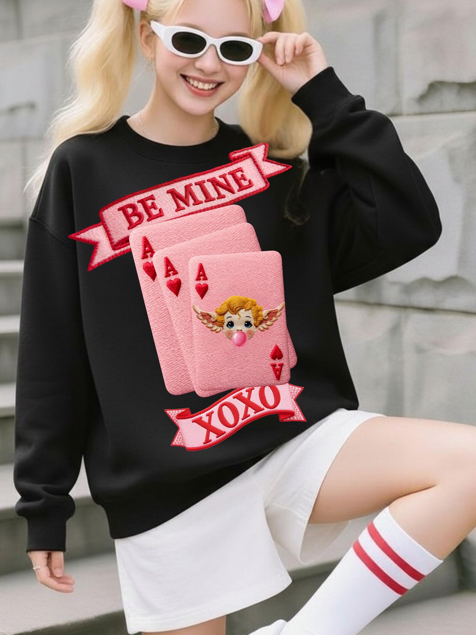 Faux Yarn Valentine Cards PNG | Cupid Bubble Gum Be Mine XOXO Design - Etsy