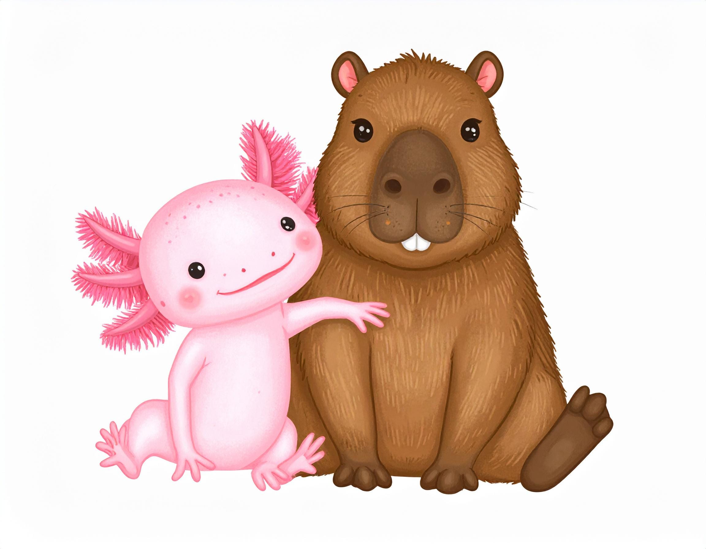 Capybara Axolotl PNG: Kawaii Animal Sublimation Design (digital ...