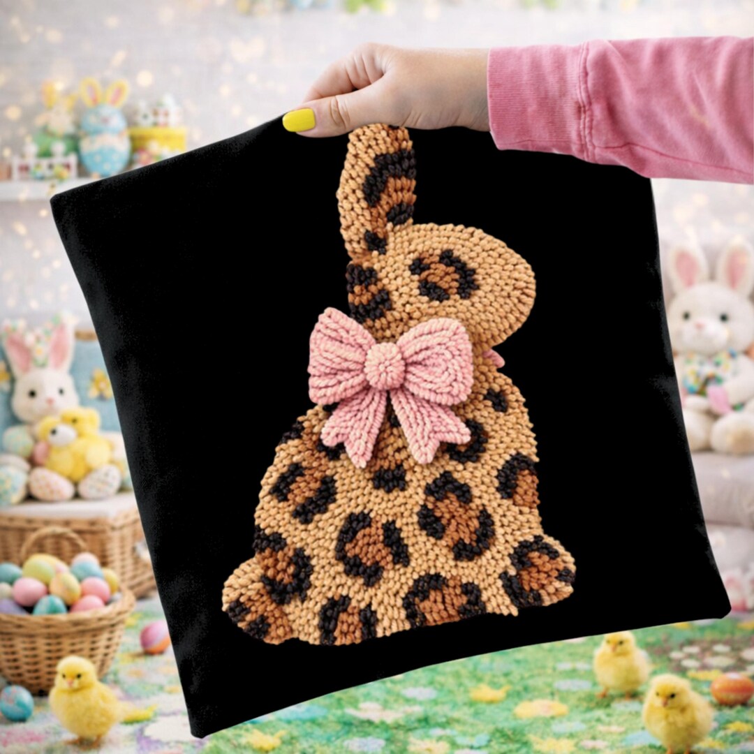 Leopard Easter Bunny PNG, Faux Yarn Coquette Pink Bow Spring Design - Etsy