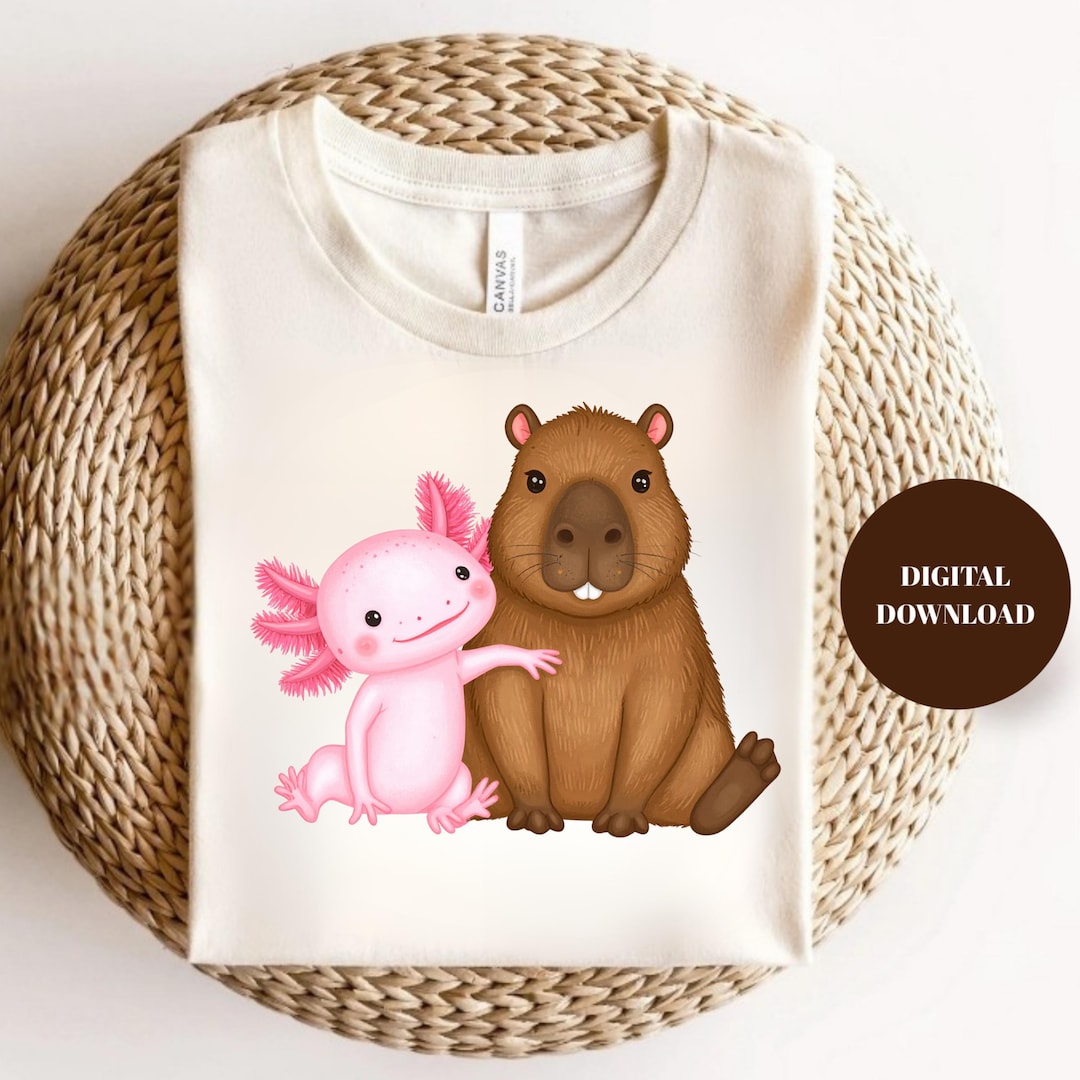 Capybara Axolotl PNG: Kawaii Animal Sublimation Design (digital ...