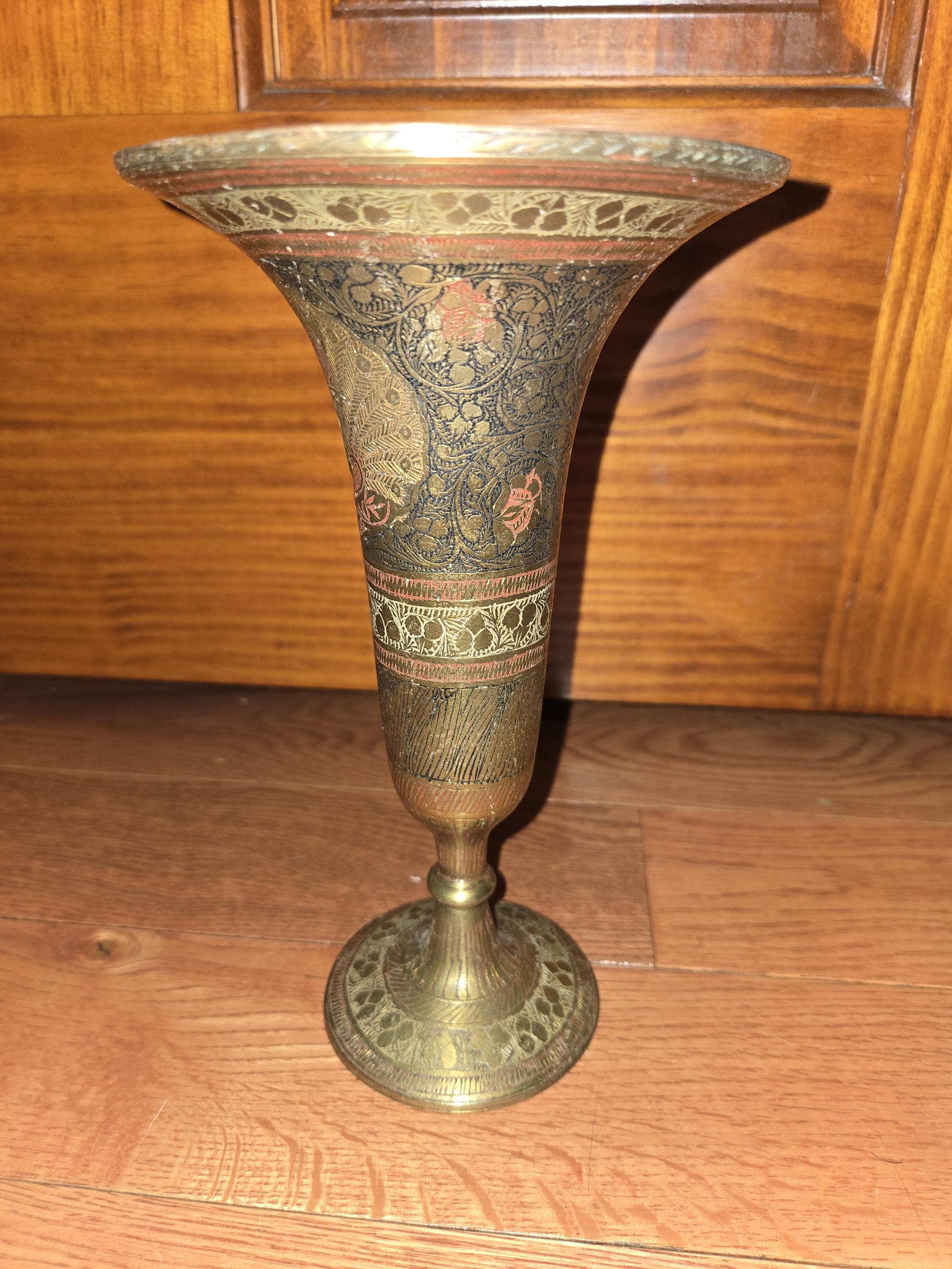 Vintage Indian Engraved Botanical Solid Brass Vase - Etsy