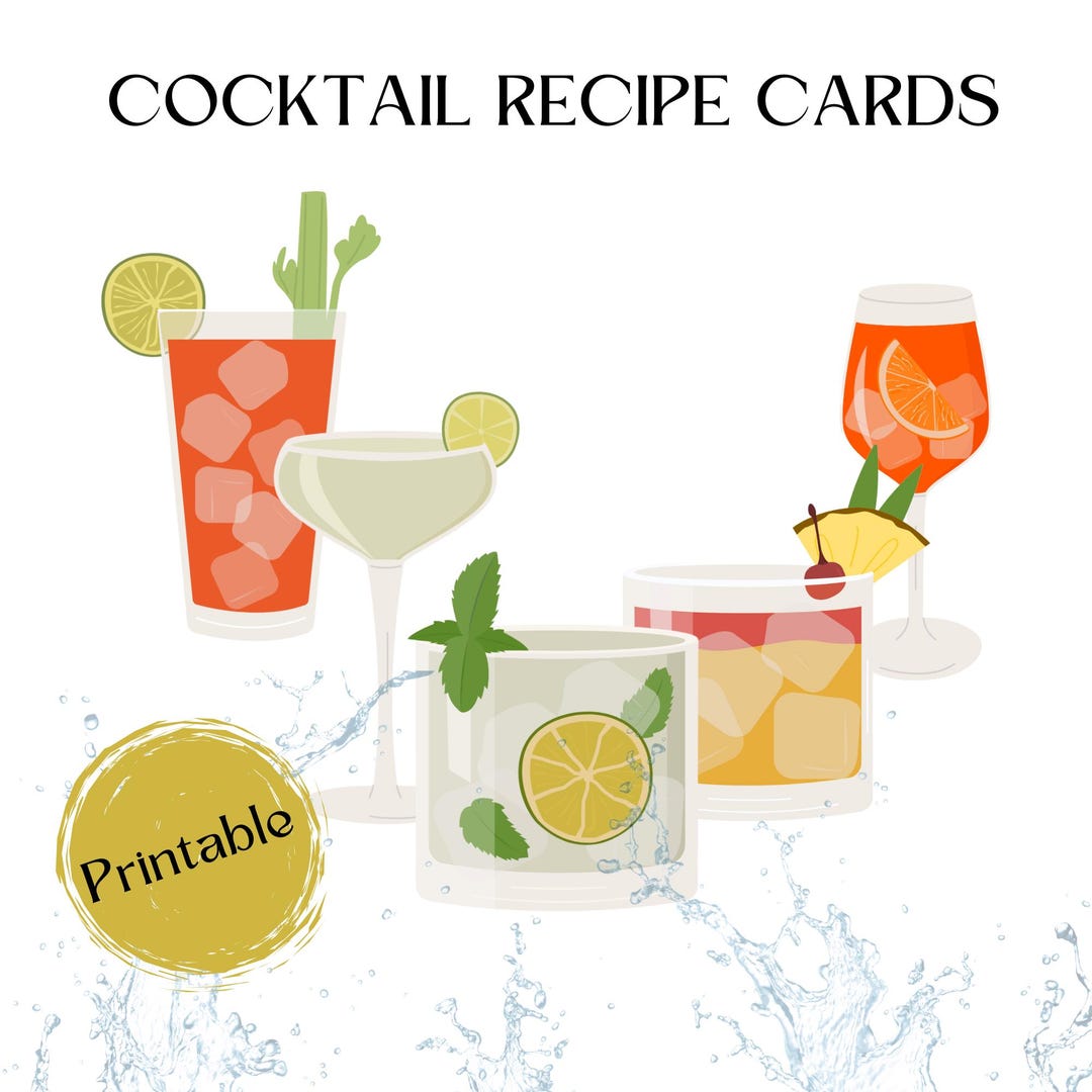 Cocktail Recipe Cards, Drink Recipe Card, Printable Recipe Card ...