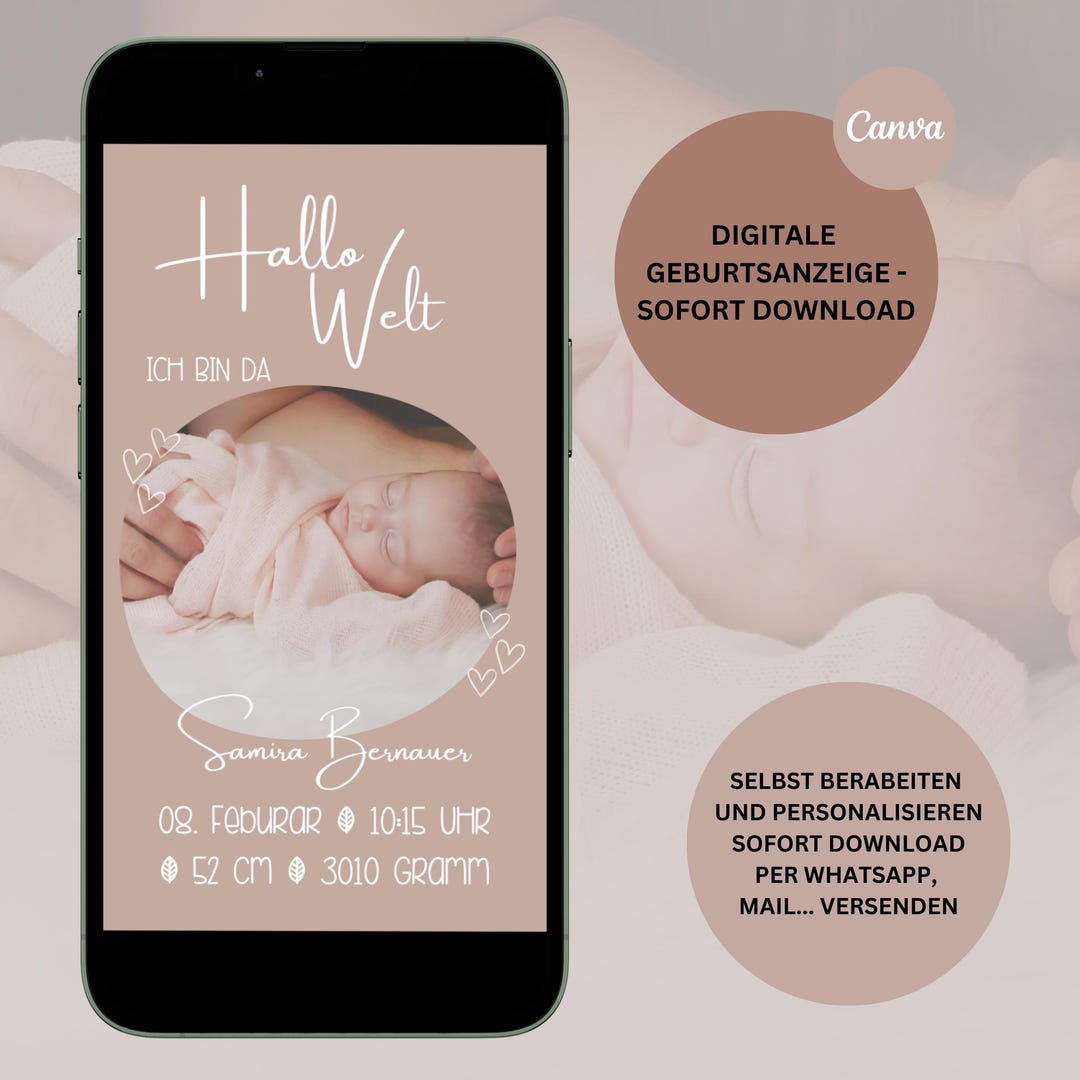 Digital Birth Announcement | Personalizable E-card Whatsapp Birth Card ...