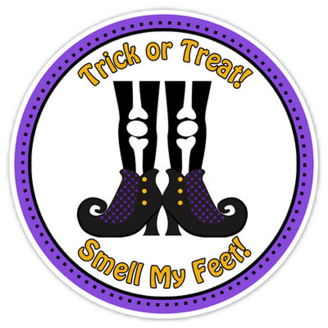 Cute Halloween Labels, Trick or Treat Smell My Feet Stickers, Skeleton ...