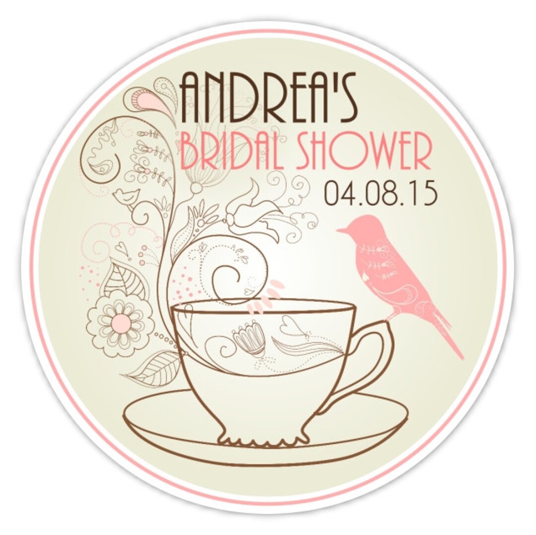 60 Custom Wedding Shower Stickers, Tea Cup Bridal Shower Labels, 2.5 ...