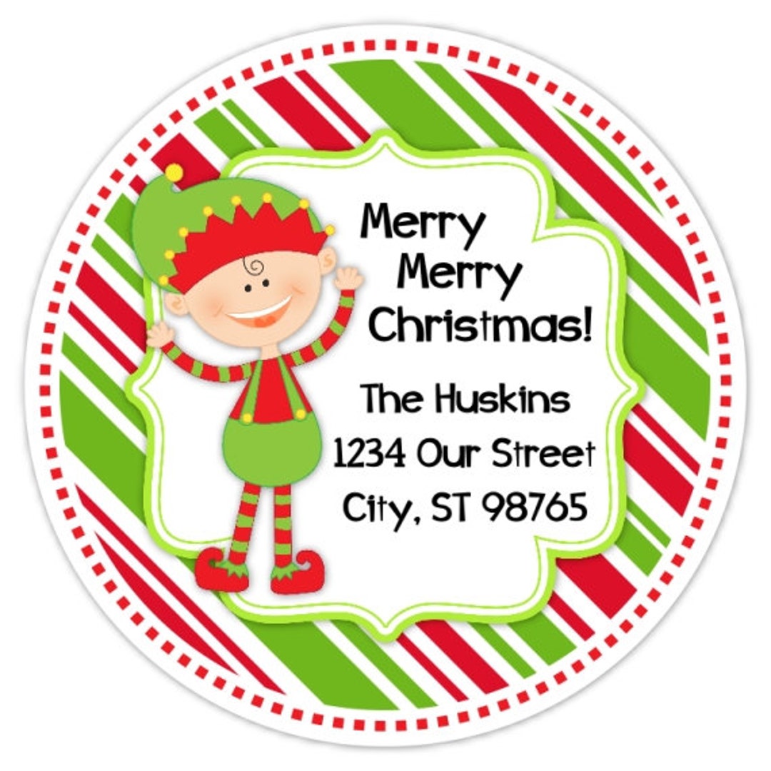 Custom Elf Christmas Stickers, Round Holiday Address Labels ...