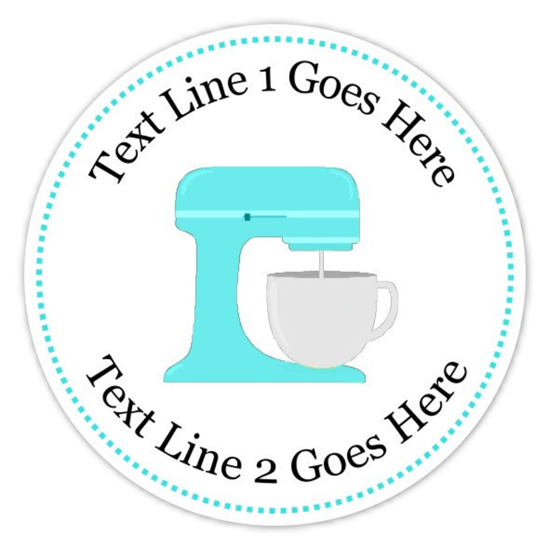 2.5 Inch Round Custom Baking Logo Labels, Teal Kitchen Mixer Logo ...