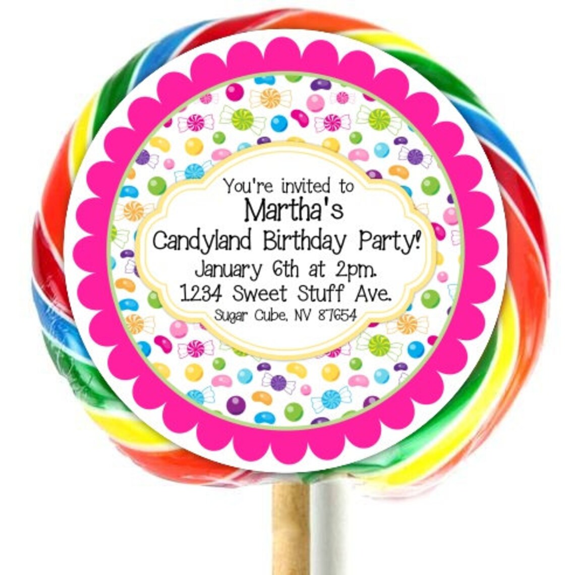 Candyland Birthday Invitation Sticker Lollipop Stickers | Etsy