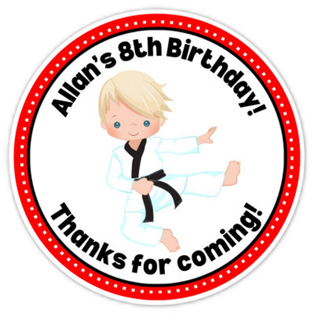 36 Boy's Karate Stickers, Custom Karate Birthday Labels, Boy Karate ...