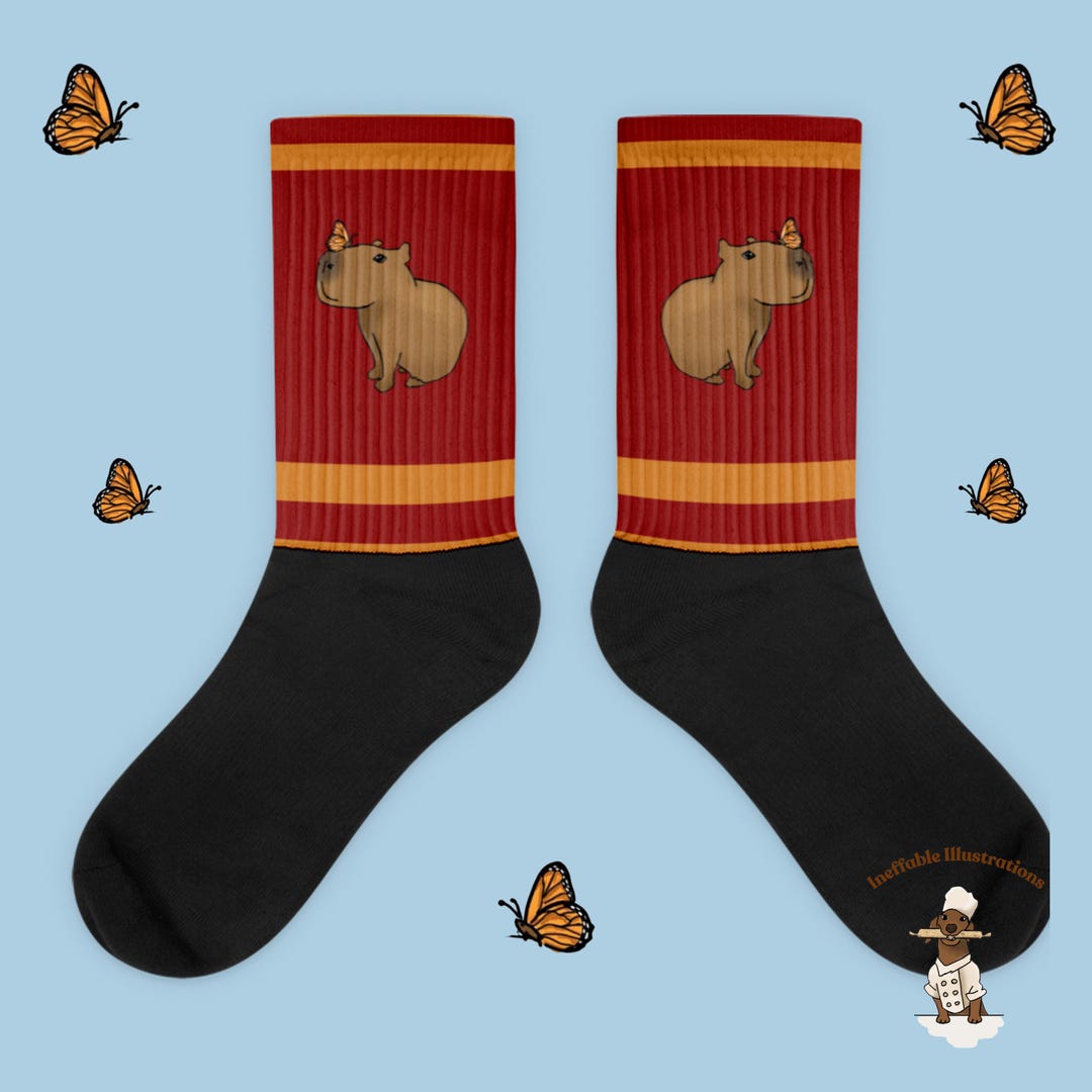 Capybara Socks With Capybara Jolly With Butterfly, Cute Animal Socks ...