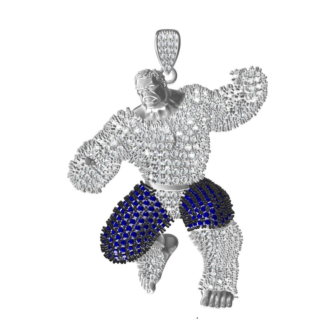 Hulk Marvel Character Hip-hop Pendant, Moissanite & Synthetic Blue ...