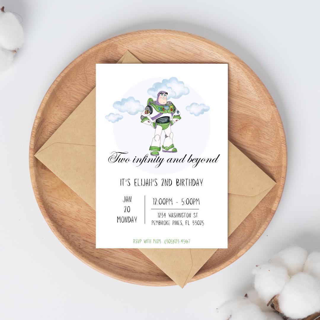 Two Infinity and Beyond Buzz Birthday Invitation Customizable Digital ...