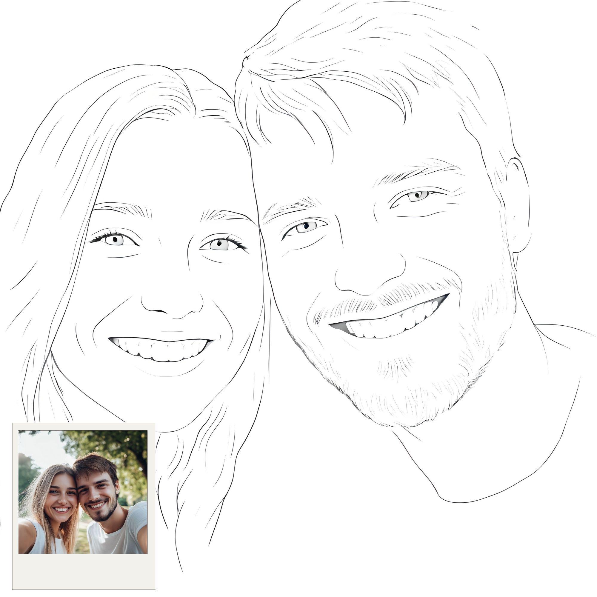 Custom Line Portrait, Couples Outline Portrait, Couple Illustrated ...