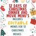 12 Days of Christmas Movies and Menus - Etsy