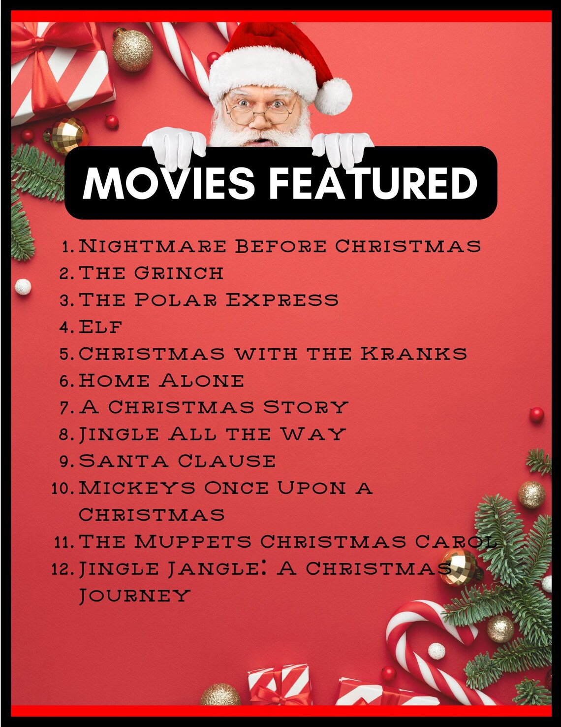 12 Days of Christmas Movies and Menus - Etsy