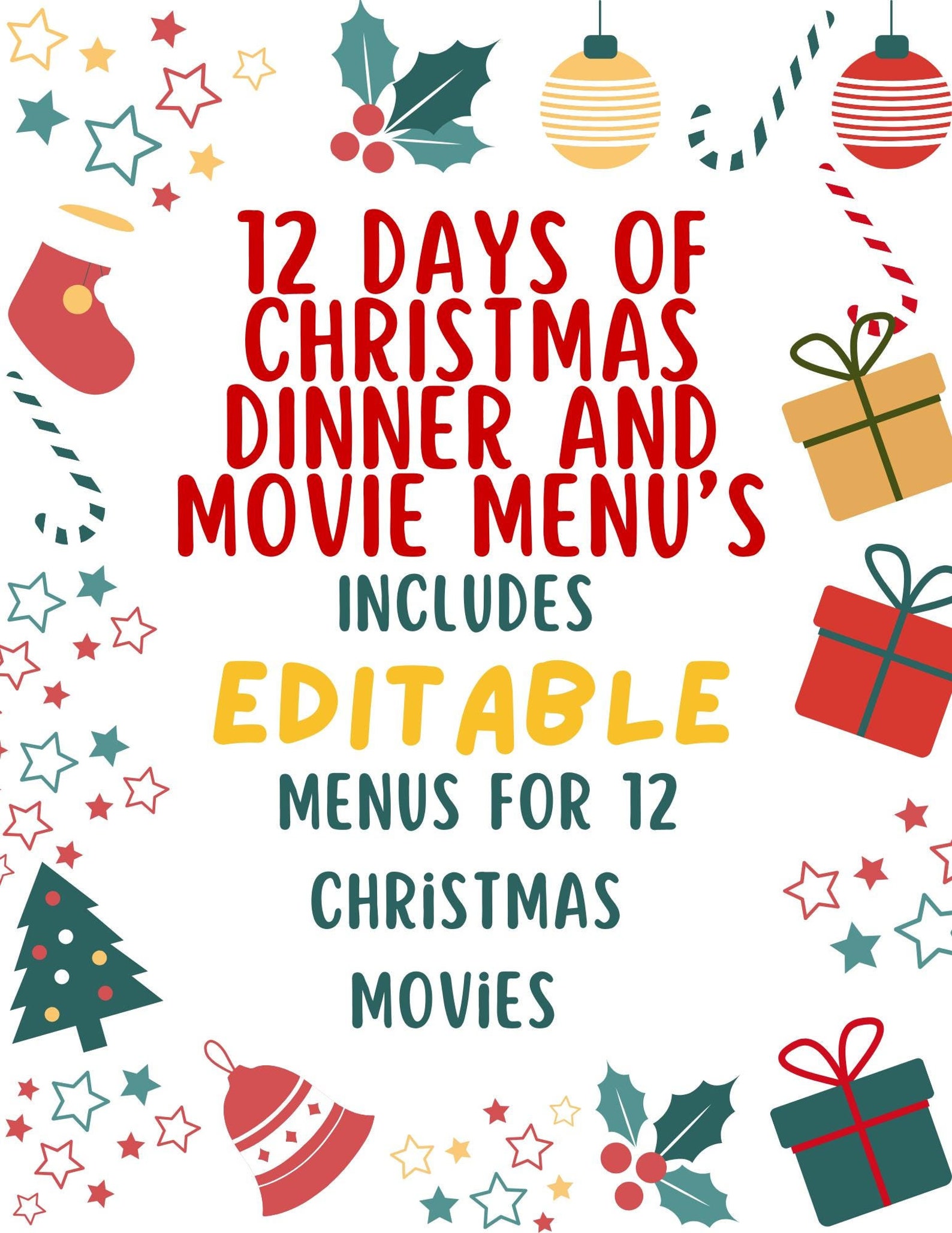 12 Days of Christmas Movies and Menus - Etsy