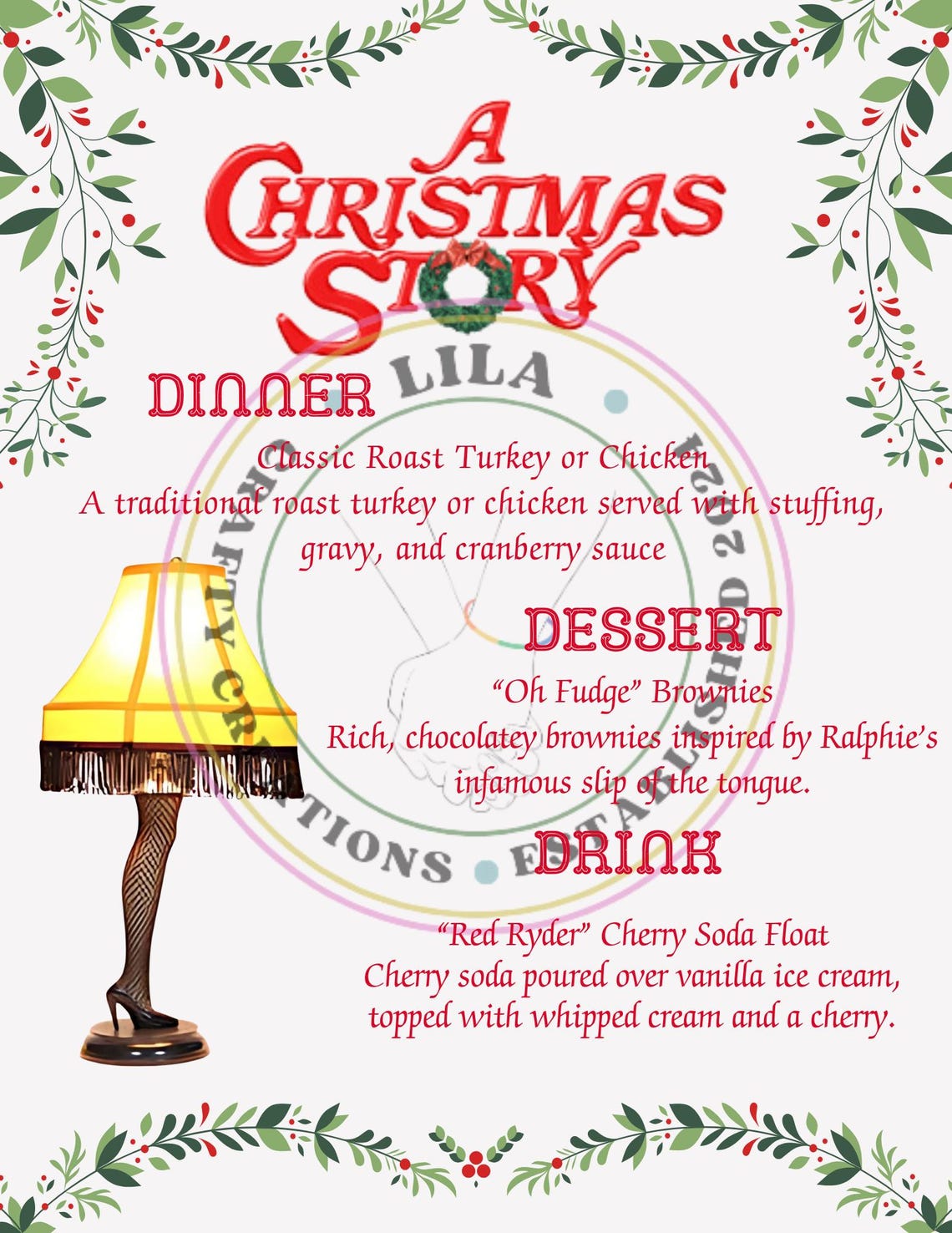 12 Days of Christmas Movies and Menus - Etsy