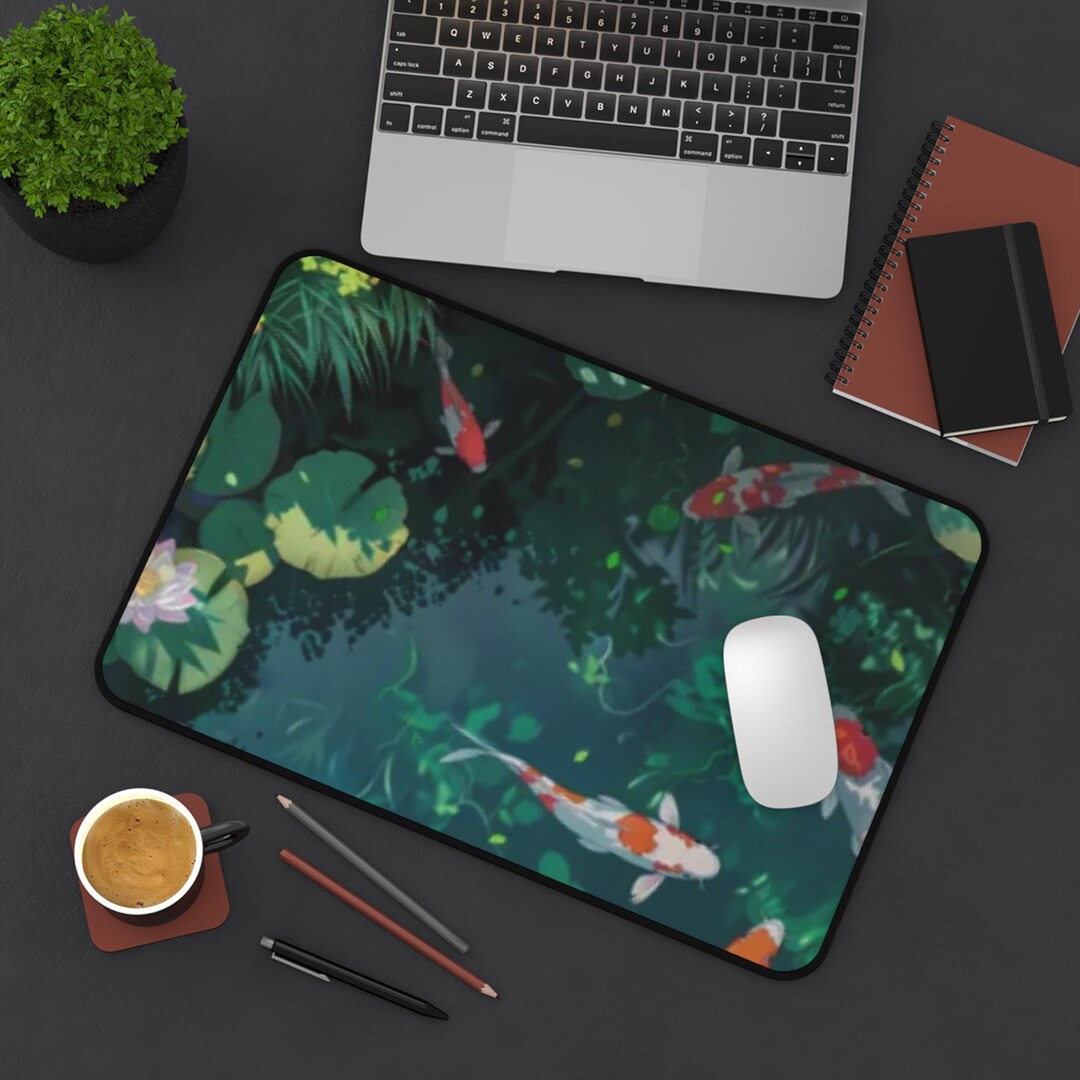 Koi Fish Pond Desk Mat Cottagecore Anime Mouse Pad, Japanese Kawaii ...