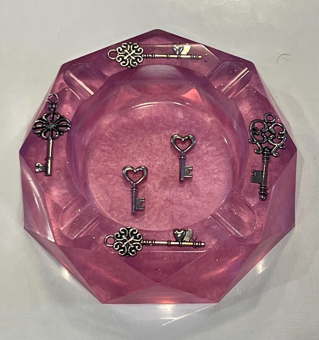 Pink Glitter Resin Ashtray: Handmade Key Charm Decor - Etsy