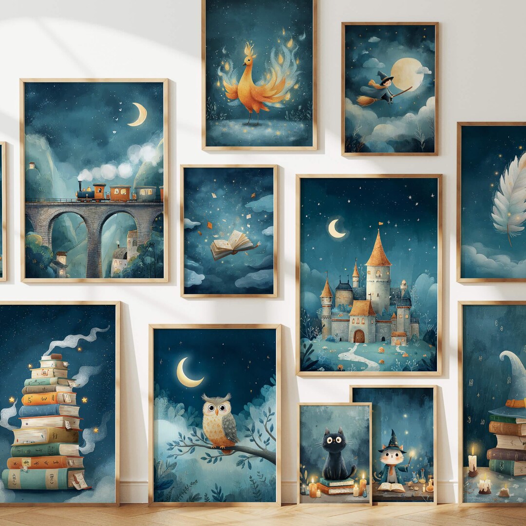 30 Wizard Posters Wall Art Set – Magical Print Collection, Blue Night ...