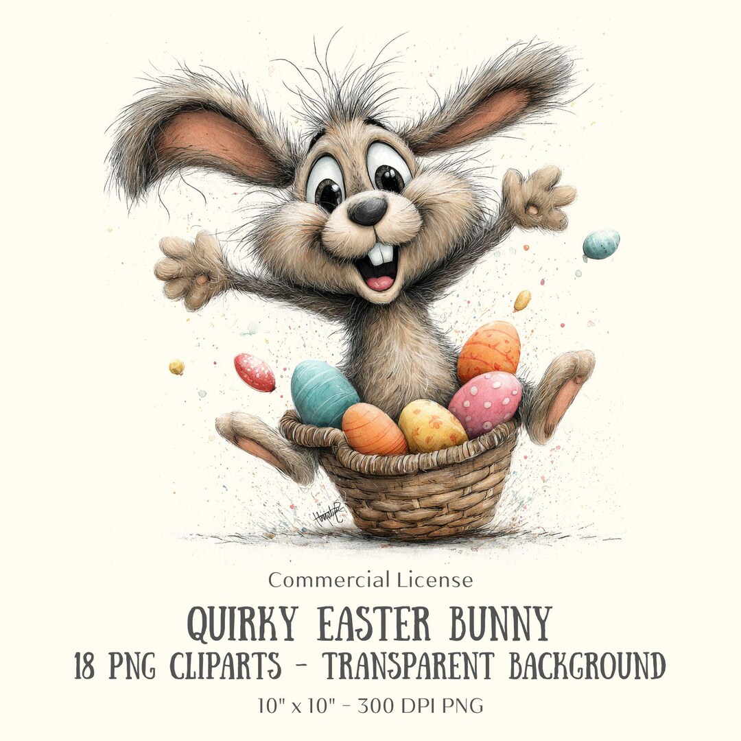 18 Happy Easter Bunny Clipart Bundle, Playful Spring PNG Files for ...