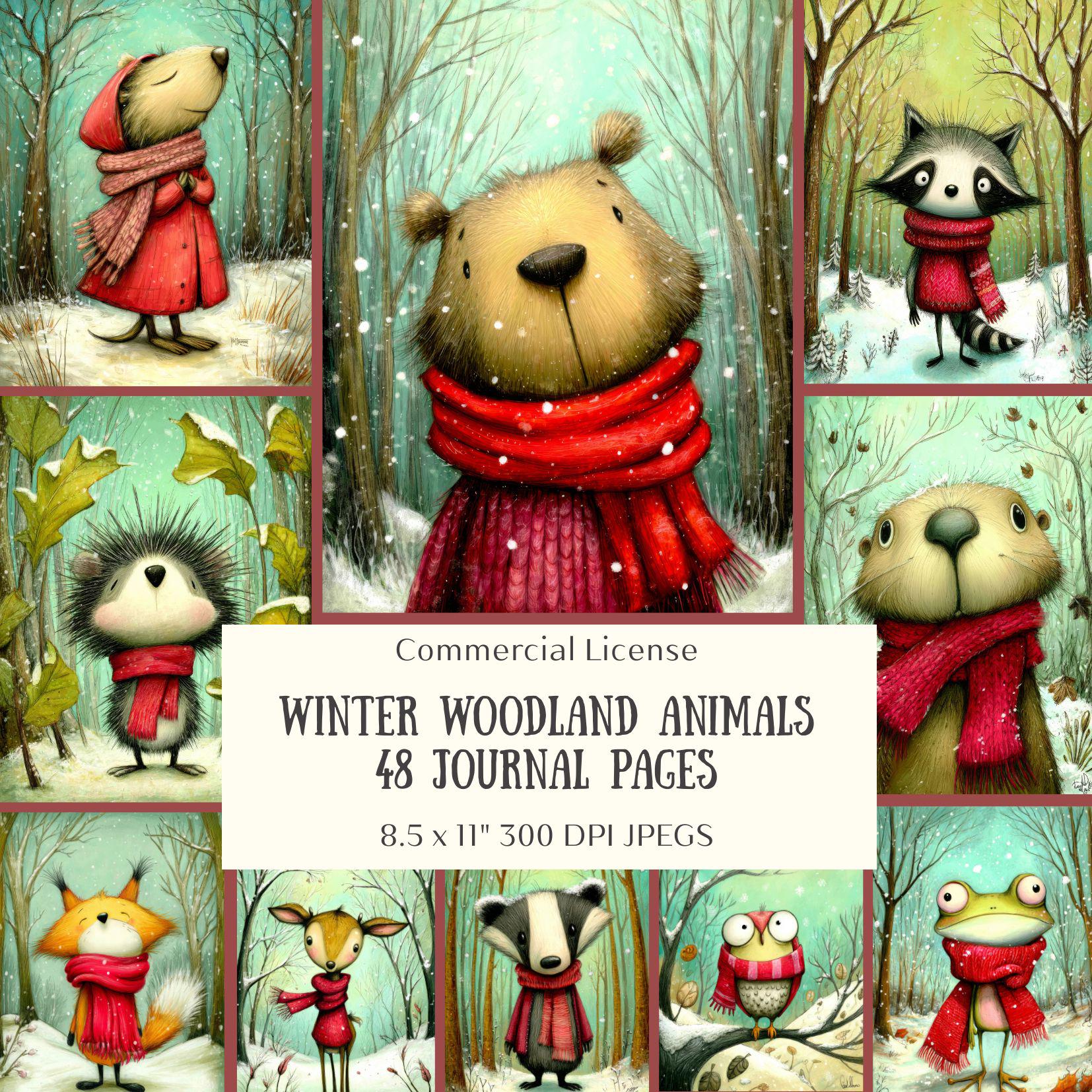 48 Winter Woodland Animal Junk Journals Pages, Nursery Digital Paper ...