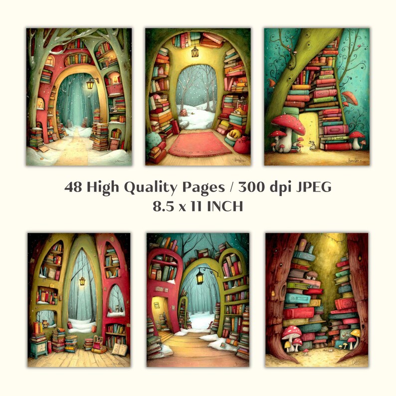 48 Woodland Library Journal Pages Vol. 1, Folk Art Scrapbook, Enchanted ...