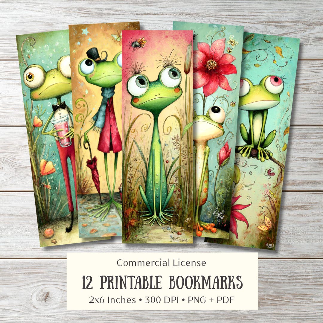 12 Printable Whimsical Frog Bookmarks PNG PDF – Dressed up Frogs ...