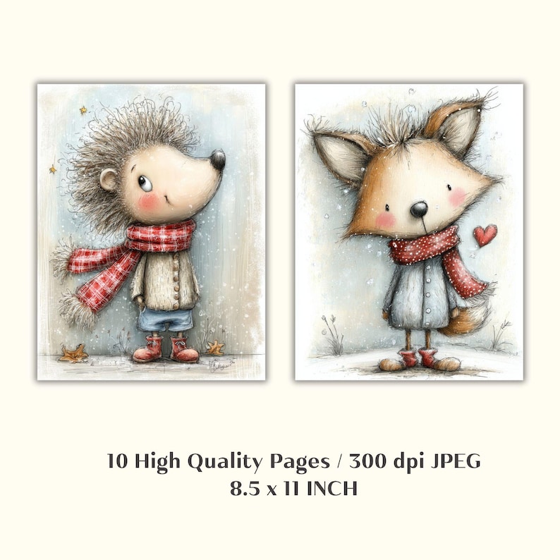 10 Whimsical Winter Woodland Animals Vol. 3, Junk Journals Pages ...