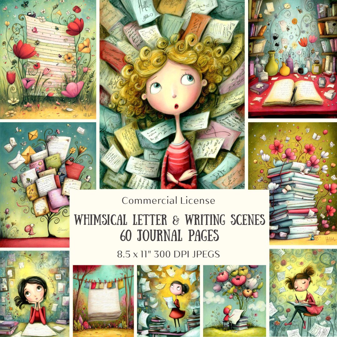 60 Whimsical Letter Writing Scenes – Storybook Junk Journal Pages ...