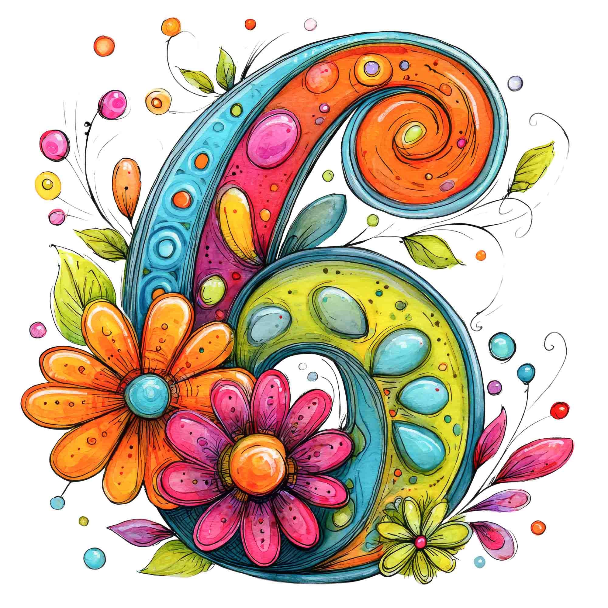 10 Floral Numbers Clipart PNG Set, Colorful Printable Files for Paper ...