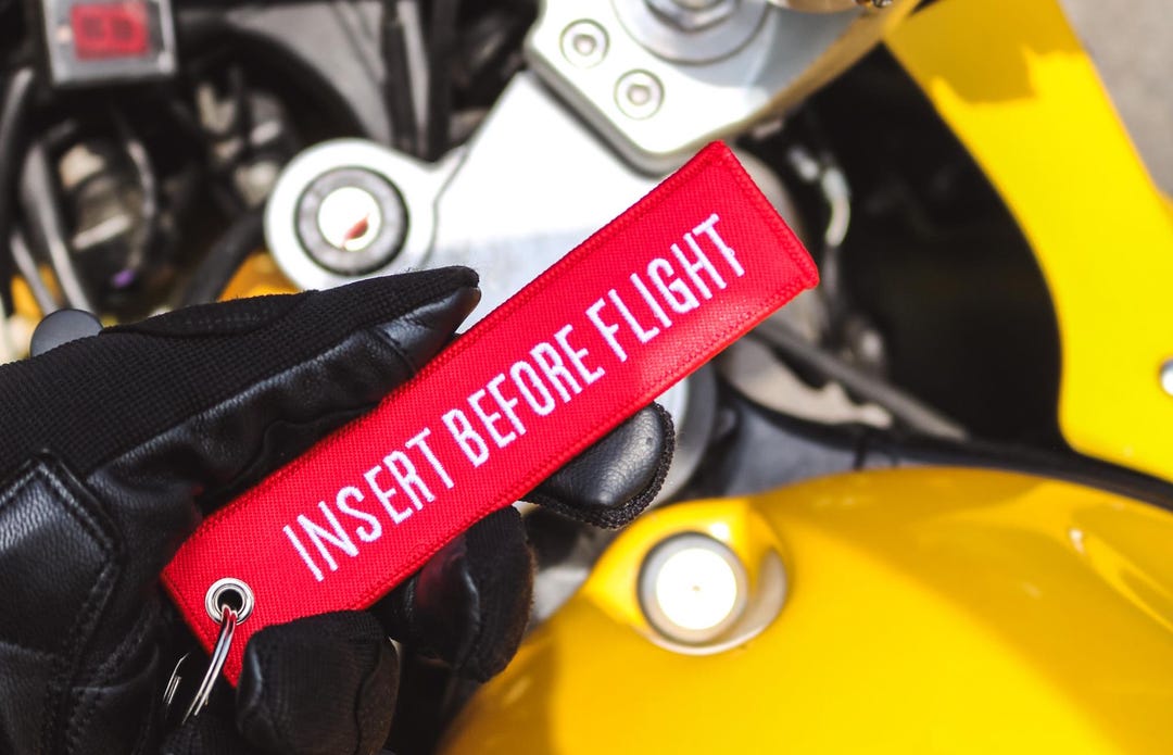 Insert Before Flight Embroidered Motorcycle Keychain by Mototags_ - Etsy