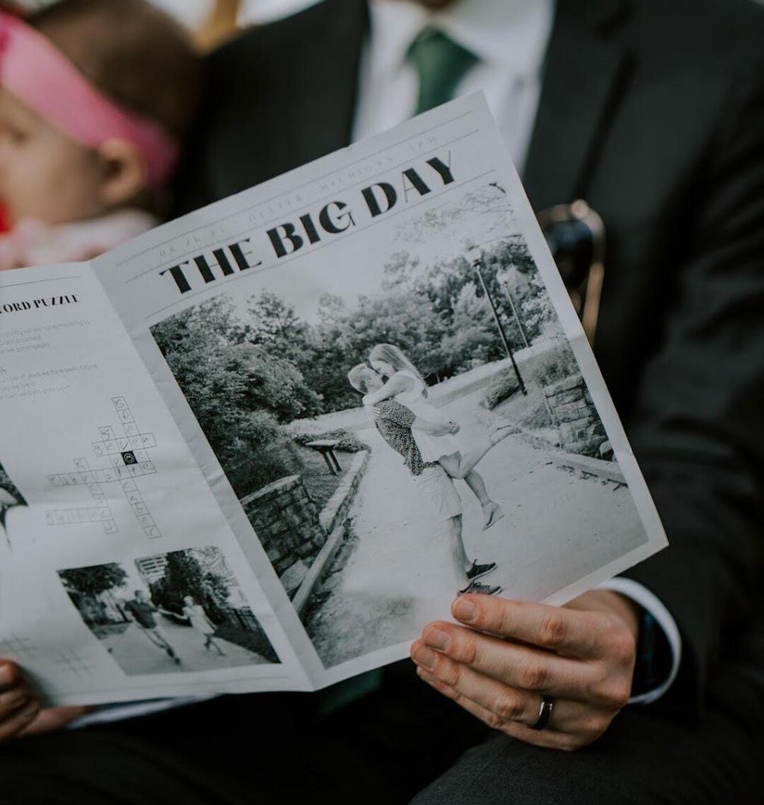 Folded Printable Wedding Newspaper Program Canva Template, Newlywed ...