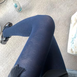 Navy Blue Velvet Tights – Ancient Egyptian-inspired Pattern Opaque ...