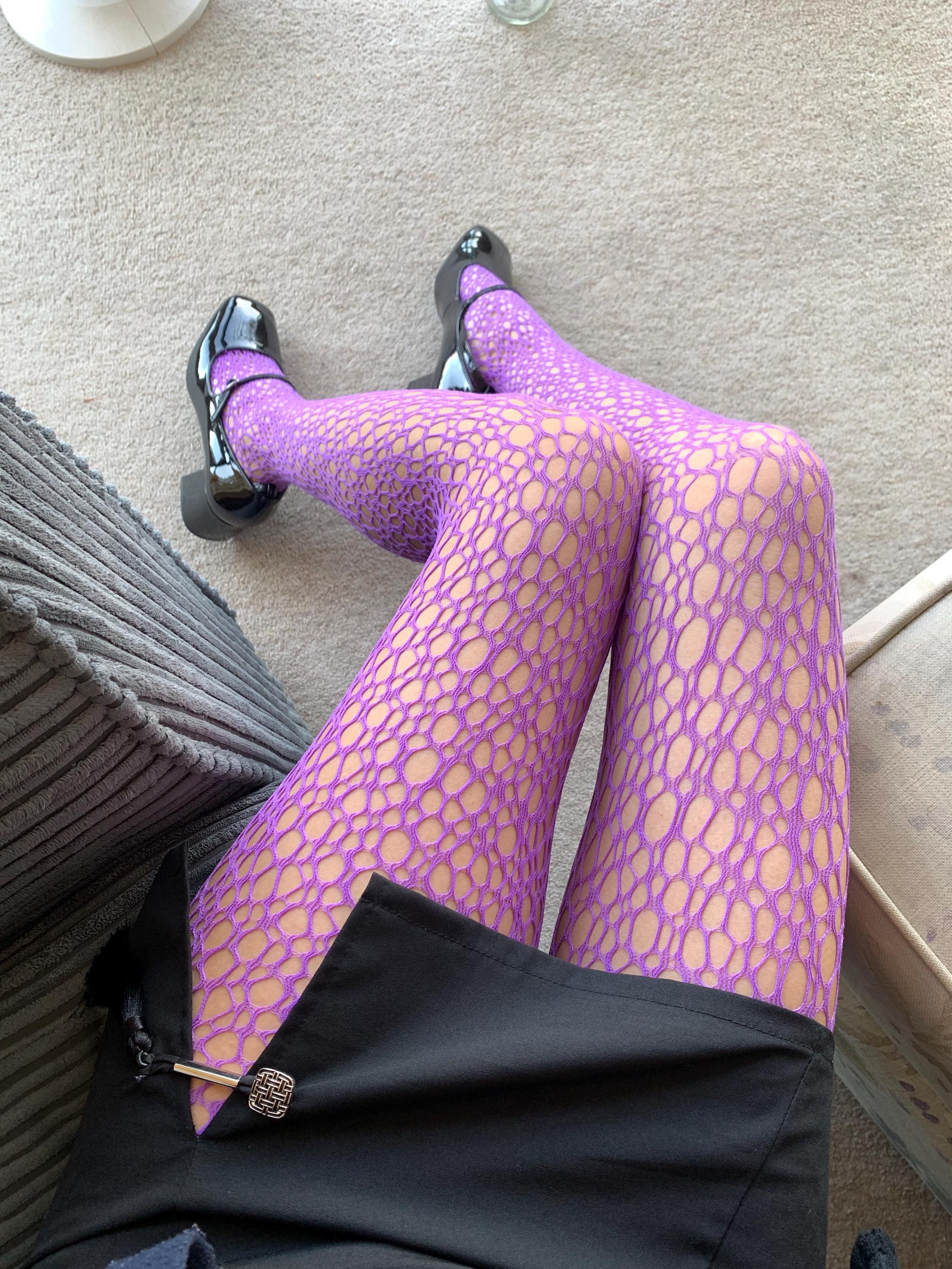 Purple Fishnet Circle Cut-out Tights | Colored Pattern Tights Pantyhose ...