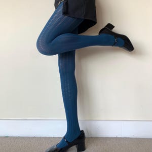 Blue Heart Striped Pattern Velvet Tights – Soft Stretchy Colored Opaque ...