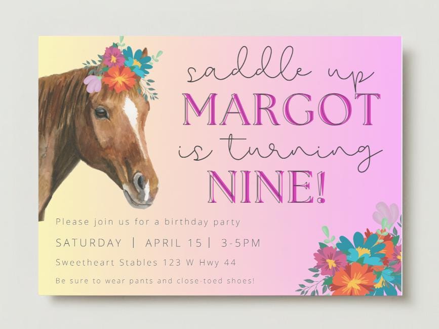 Horse Girl Birthday Invitation: Saddle up Party (canva Template) - Etsy