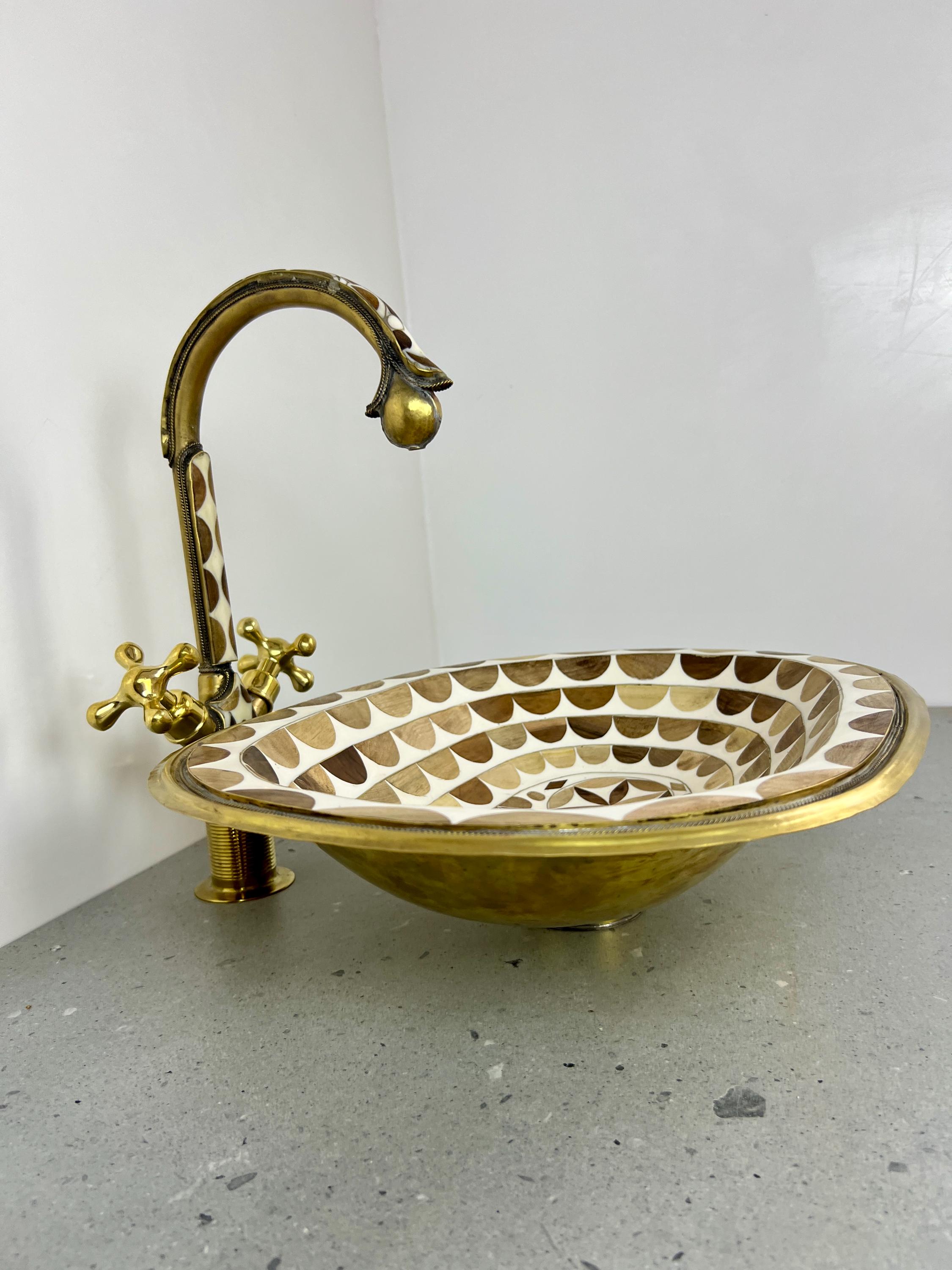 Handmade Moroccan Brass Sink: Bone Inlay Bathroom Vessel With Faucet - Etsy
