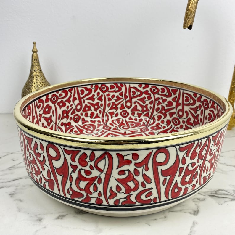 Handmade Burgundy Ceramic Sink: Moroccan Bathroom Vessel Basin With ...