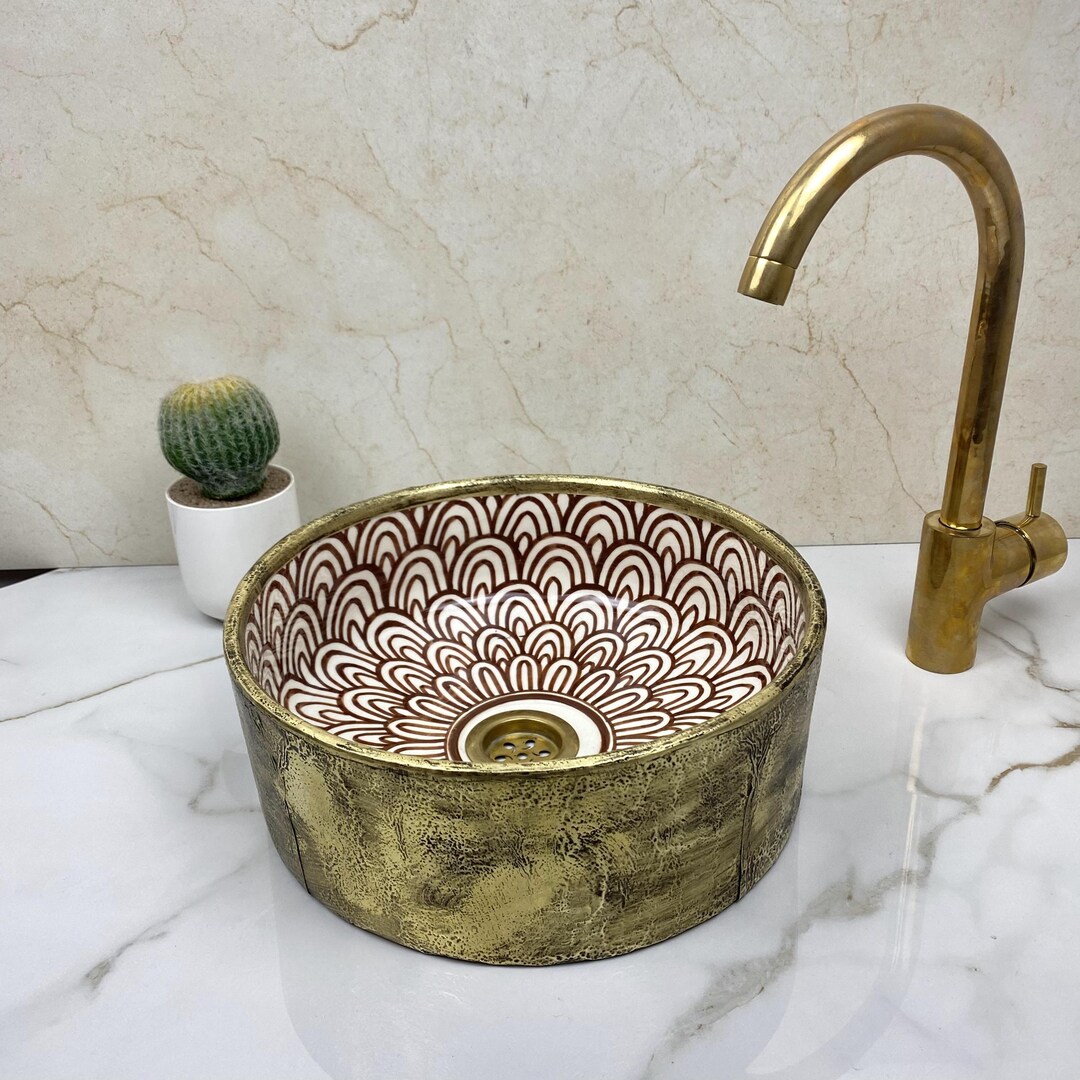 Handcrafted Ceramic Farmhouse Sink: Brass Wrap Vanity Basin - Etsy
