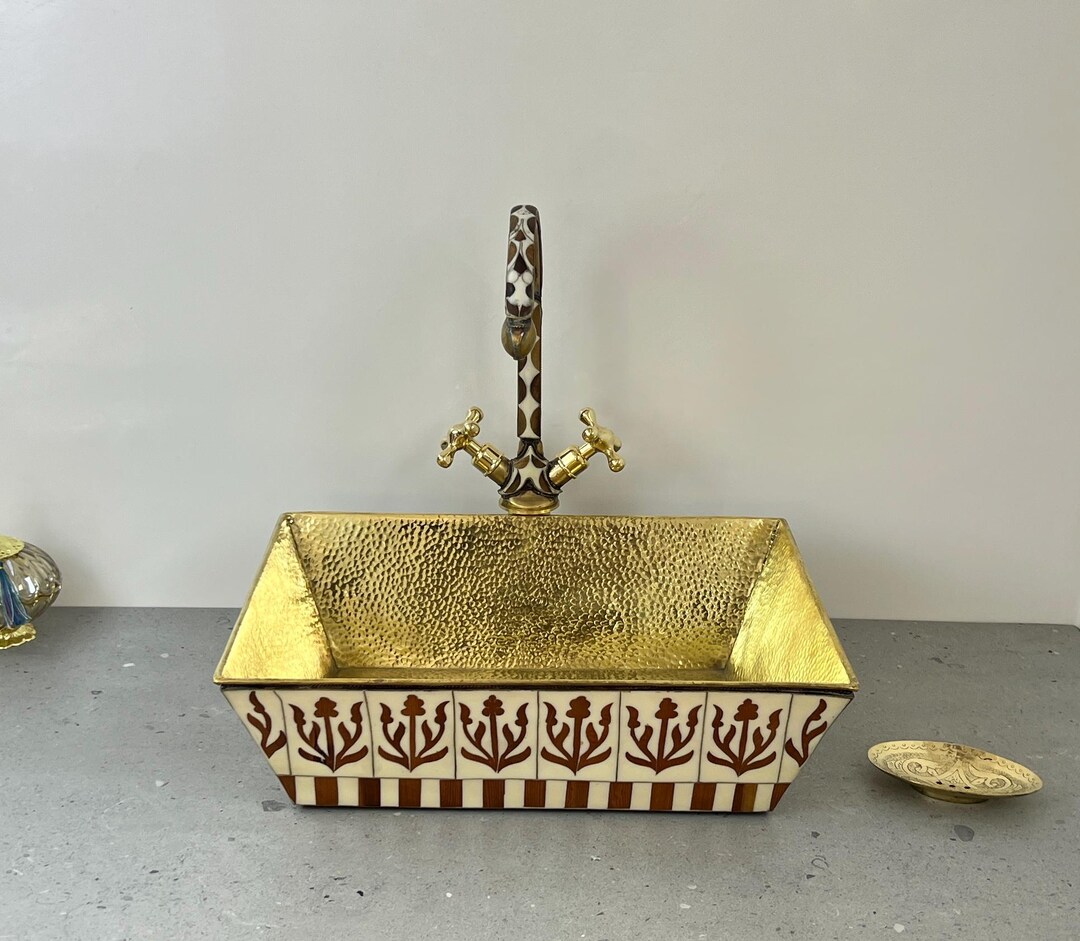 Handmade Bone Inlay Brass Sink: Moroccan Vessel Basin With Faucet - Etsy