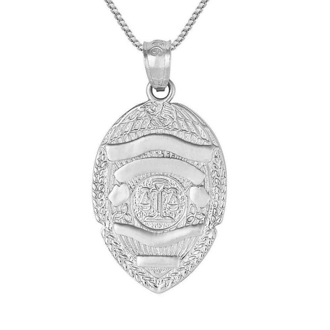 925 Sterling Silver Necklace W/ Police Badge Pendant Charm - Etsy