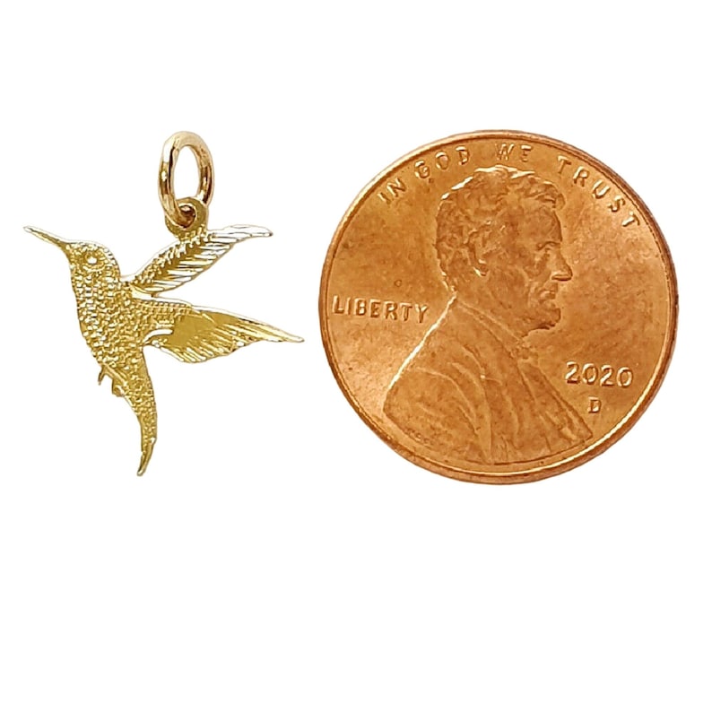 14K Yellow Gold Hummingbird Charm Pendant - Etsy