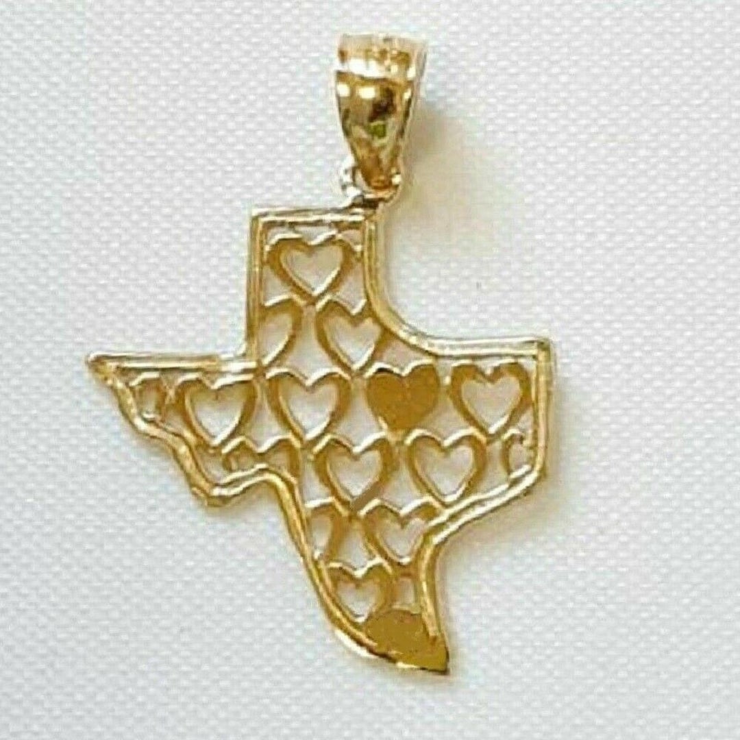 14K Yellow Gold Texas State Map Heart Pendant - Etsy