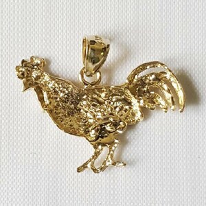 14K Yellow Gold Rooster Chicken Pendant - Etsy