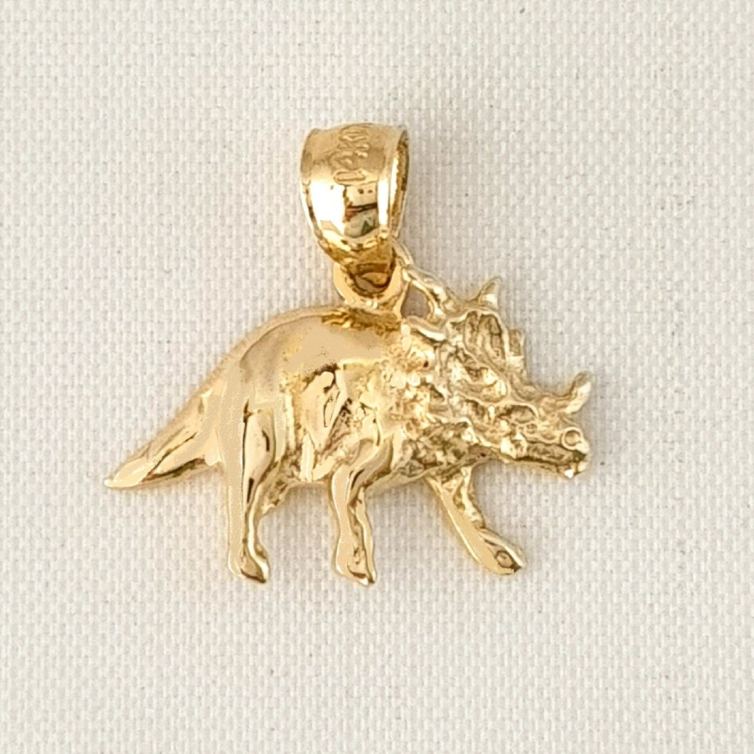 14K Yellow Gold Triceratops Dinosaur Pendant - Etsy