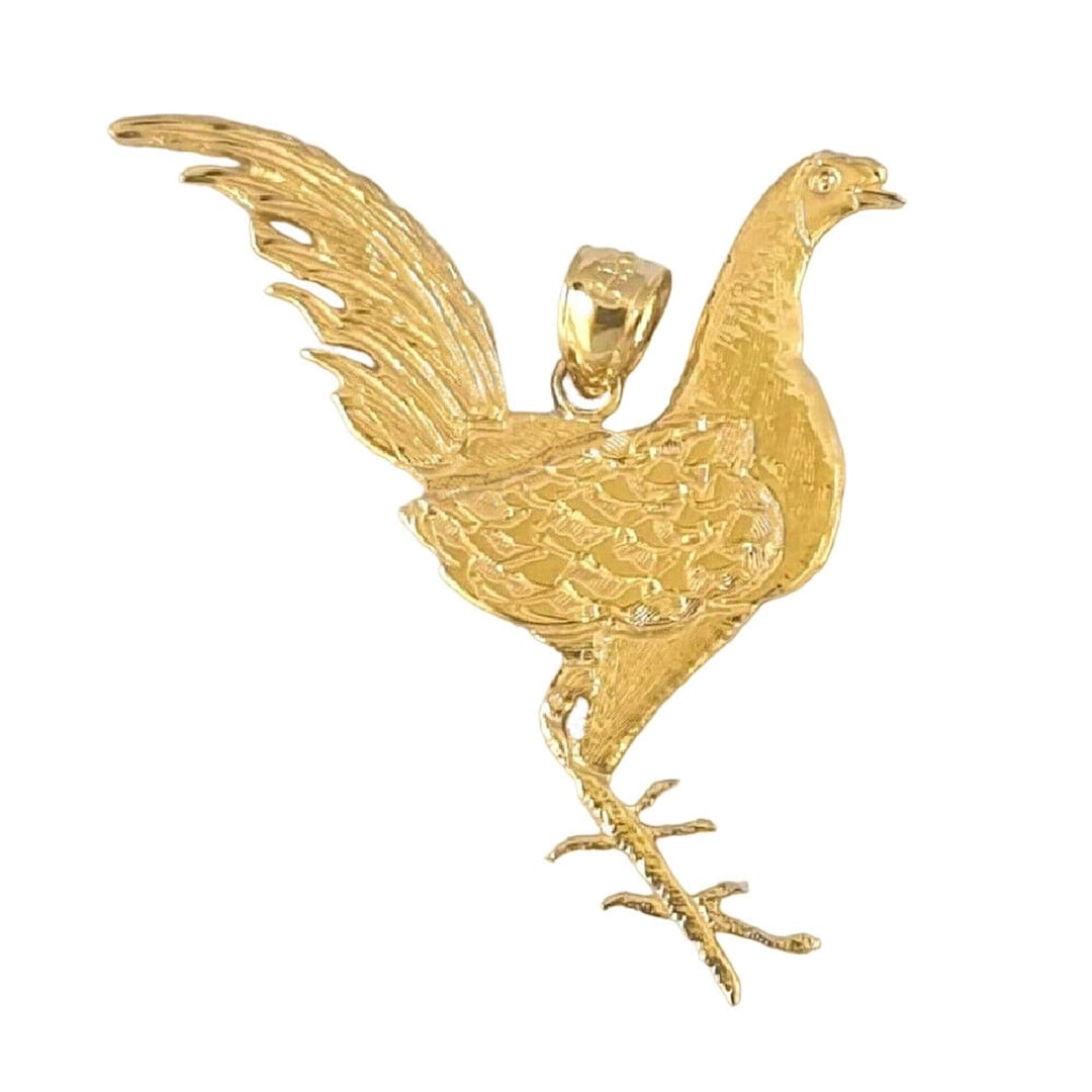 14K Yellow Gold Rooster Chicken Fowl Large Pendant - Etsy