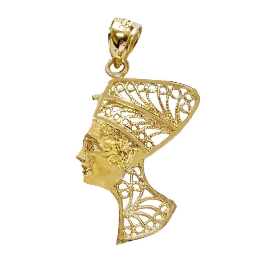 14K Yellow Gold Egyptian Queen Nefertiti Pendant - Etsy